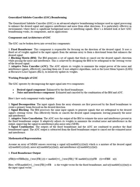 Generalized Sidelobe Canceller Pdf Radar Telecommunications