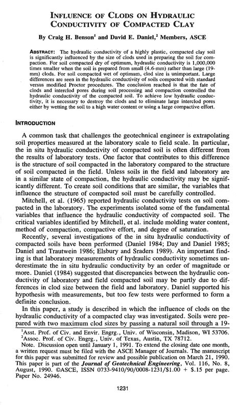 Pdf Influence Of Clods On The Hydraulic Conductivity Of Compacted Clay