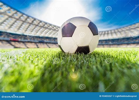 Soccer Ball On Grass On Soccer Field Stadium Stock Image Image Of