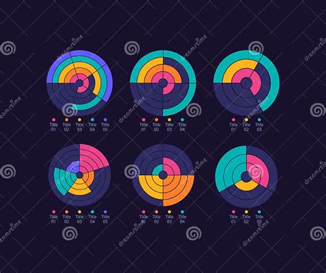 Concentric Circle Infographic Chart Design Template Set For Dark Theme Stock Vector