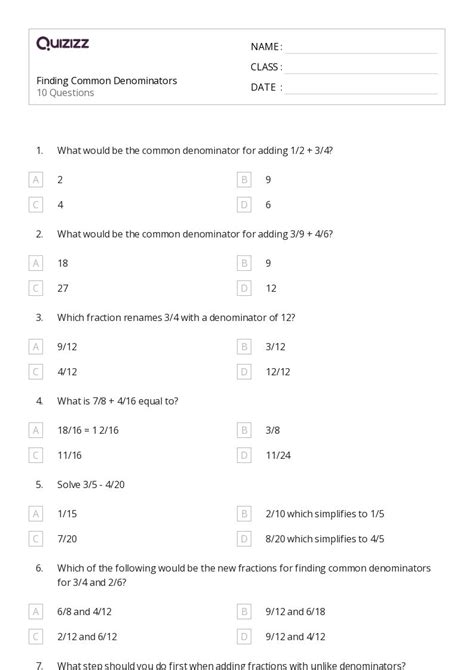 50 Adding Fractions With Unlike Denominators Worksheets For 5th Grade On Quizizz Free And Printable