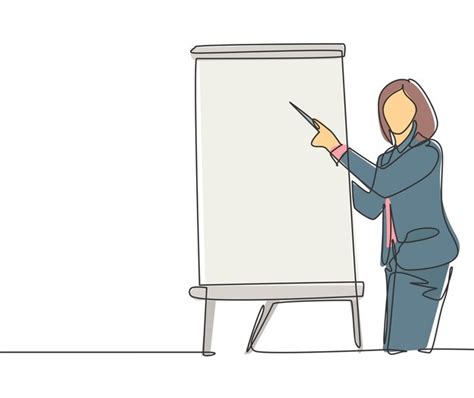 Une Seule Ligne Dessinant Une Jeune Présentatrice Enseignant Comment