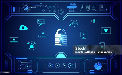 인터페이스 아이콘과 추상 자물쇠 사이버 보안 개념 온라인 세계에서 정보의 보호 사이버 개인 정보 인터넷 인터넷 도난 방지 개념에 대한 스톡 벡터 아트 및 기타 이미지