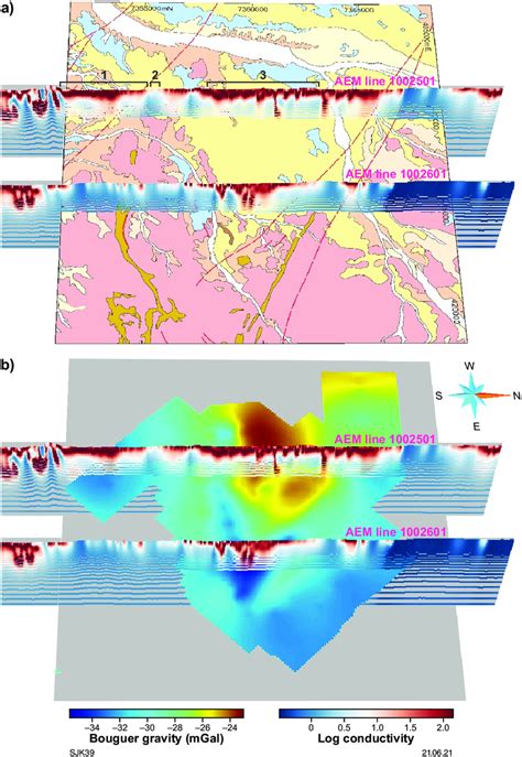 3d View Of The Two 25d Aem Lines In Relation To A Surface Geology
