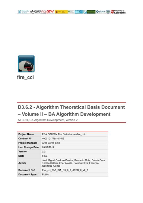 pdf esa cci ecv fire disturbance fire cci d3 6 2 algorithm