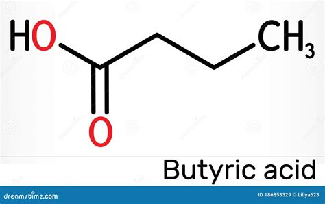 Butyric Acid Butanoic Acid Chemical Formula And Skeletal Structure Cartoon Vector