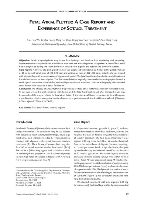 Pdf Fetal Atrial Flutter A Case Report And Experience Of Sotalol Treatment