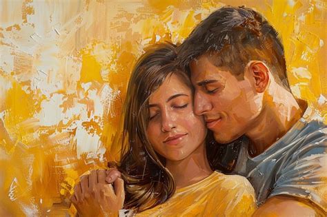 A Painting Of A Couple Hugging And Hugging Premium Ai Generated Image