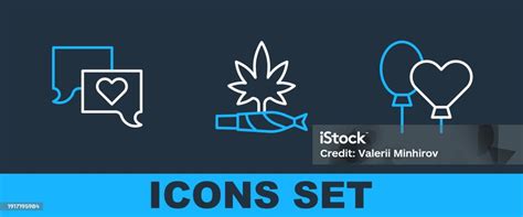 라인 풍선 말풍선 채팅 및 마리화나 조인트 Spliff 아이콘을 설정합니다 벡터 Brand Name Online