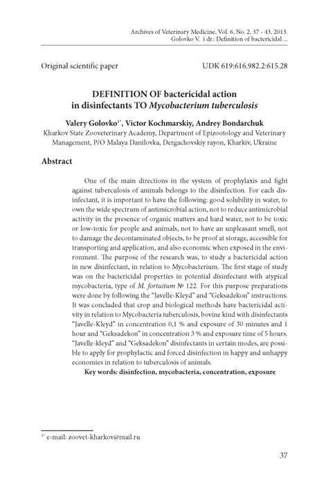Pdf Definition Of Bactericidal Action In Disinfectants To