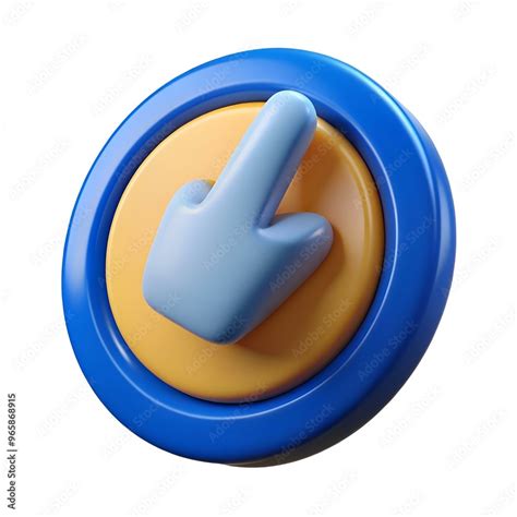 3d rendering of a blue and yellow clickable button with a blue hand