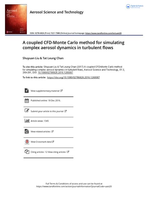 A Coupled Cfd Monte Carlo Method For Simulating Complex Aerosol