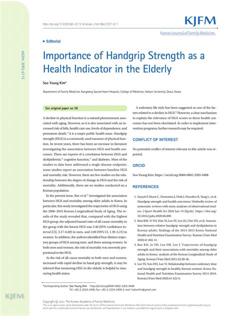 Pdf Importance Of Handgrip Strength As A Health Indicator In The Elderly