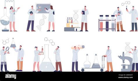 Flat Science Group Characters Chemist Set Innovative Scientist And