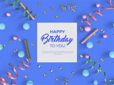 색종이와 풍선 장식 템플릿 3d 생일 축하 배너 무료 Psd 파일
