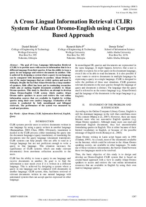 Pdf A Cross Lingual Information Retrieval Clir System For Afaan