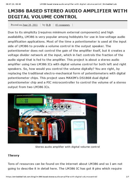 Lm386 Based Stereo Audio Amplifier With Digital Volume Control Embedded Lab Pdf Amplifier