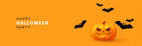 해피 할로윈 배너 무서운 미소와 비행 박쥐와 현실적인 3d 오렌지 호박과 축제 배경 수평 휴일 포스터 웹 사이트에 대한 헤더