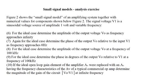 Solved Small Signal Models Analysis Exercise Figure 2 Chegg Com