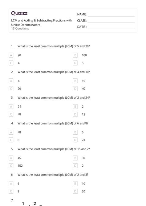 50 Adding Fractions With Unlike Denominators Worksheets For 4th Year