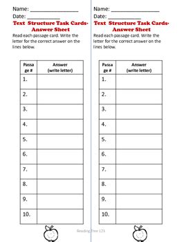 Text Structure Task Cards By Reading Tree TPT