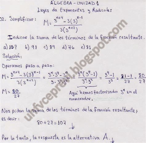 UNFV CEPREVI Leyes de Exponentes y Radicales Álgebra CEPREVI