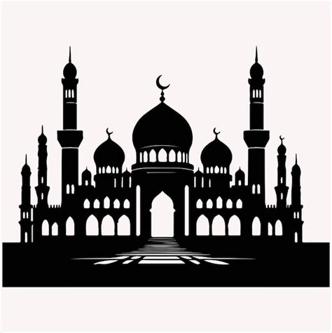Minimal Mosque Vector Art Illustration Silhouette On Black White