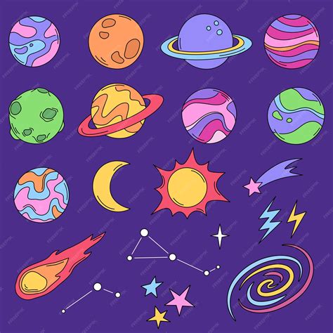 Premium Vector Planets Stars And Space Objects Cosmic Vector Illustrations Set Of Cartoon