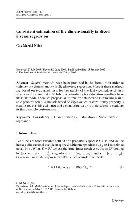 Pdf Consistent Estimation Of The Dimensionality In Sliced Inverse