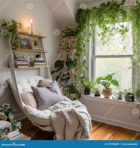 A Cozy Reading Nook With A Trailing Pothos Plant Cascading Down From A