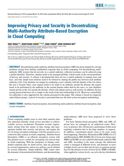Improving Privacy And Security In Decentralizing Multi Autho Pdf