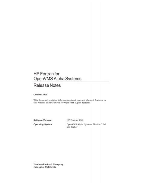 Hp Fortran For Openvms Alpha Systems Release Notes