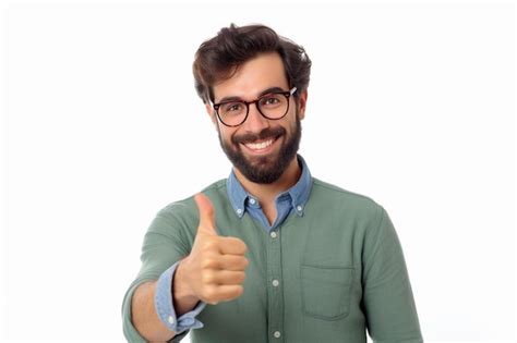 A Man With Glasses And A Green Shirt Giving A Thumbs Up Premium Ai