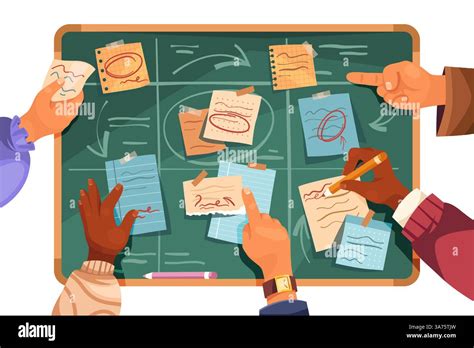 plan board with stickers and people hands vector sign for team