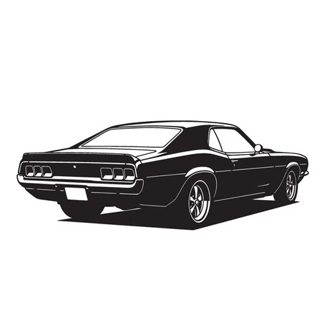 Sleek Black Muscle Car Silhouette Illustration On White Background Rear