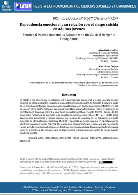 Pdf Dependencia Emocional Y Su Relación Con El Riesgo Suicida En