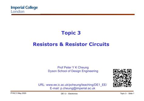 PPT Topic 3 Resistors Resistor Circuits Prof Peter Y K Cheung PowerPoint Presentation 679357