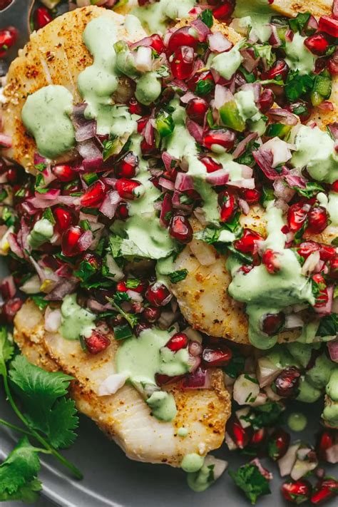Halibut Cheeks With Pomegranate Salsa Stem And Spoon
