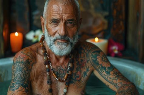 Premium Photo Serene Spa Indulgence A Glamorous Older Man Luxuriates