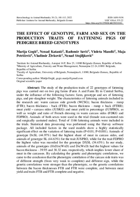The Effect Of Genotype Farm And Sex On The Production Traits Of
