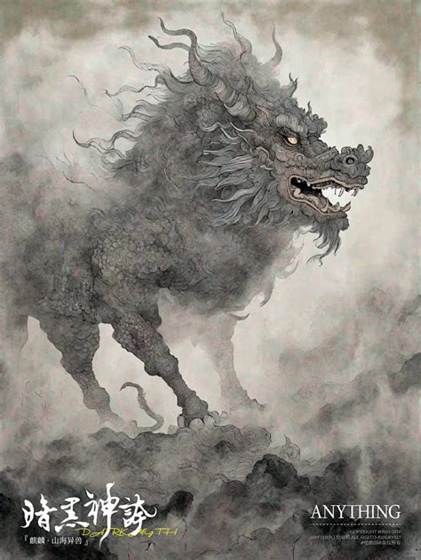 山海经异兽录丨国风水墨工笔插画麒麟
