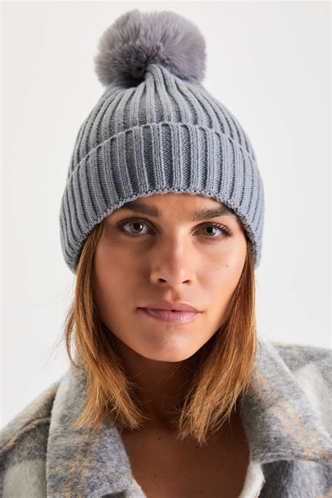 Grey Ribbed Beanie Pom Pom Beanie Ribbed Knit Beanie Lulus