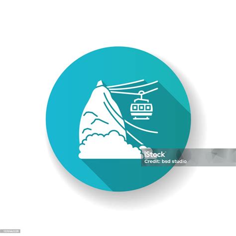 로프 웨이 블루 플랫 디자인 긴 그림자 문표 아이콘입니다 콤플렉스 두 알레마오 브라질의 랜드 마크입니다 남아메리카 빈민가 도시 교통 실루엣 Rgb 컬러 일러스트 개념에 대한