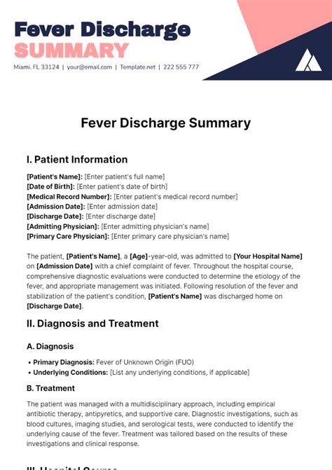 Free Fever Discharge Summary Template To Edit Online