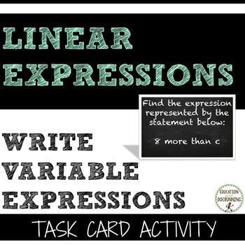 Write Variable Expression Activity For Linear Expressions Task Cards