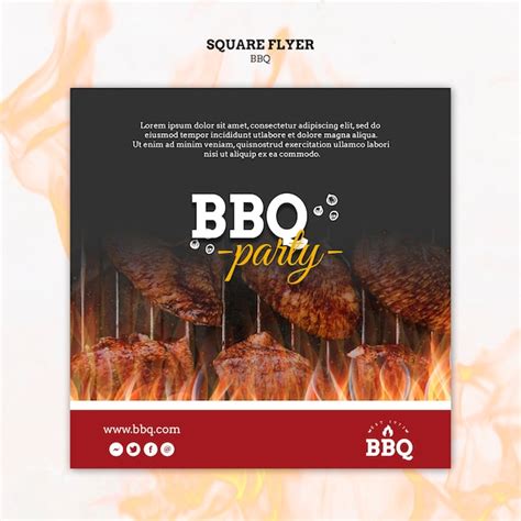 바베큐 파티와 그릴 사각형 전단지 서식 파일 무료 Psd 파일