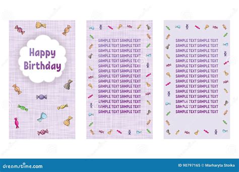 Happy Birthday Greeting Card Three Different Vector Patterns Postcard