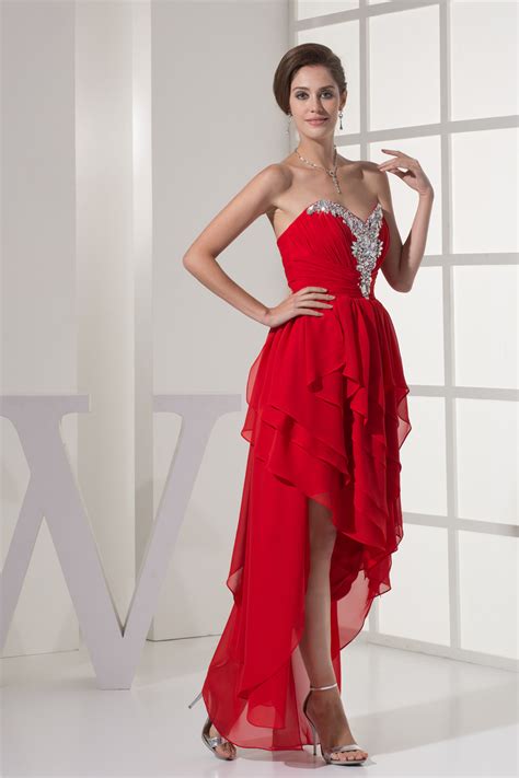 Red High Low Prom Dress Cascading Ruffles Hi Lo Prom Dress Beading Formal Occasion Dresses On Luulla