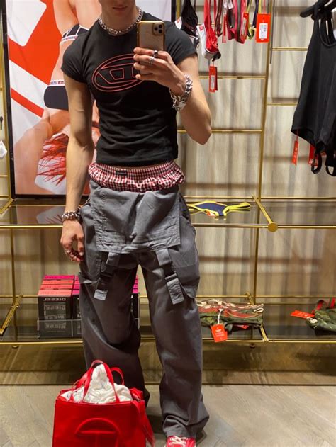 Red Black Diesel Fit Street Fashion Men Streetwear Diesel Fashion