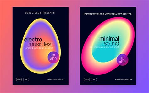 디스코 파티 브로셔를 위한 트렌디한 글리치 테크노 와 카니발 템플릿 세트 개념에 대한 크리에이티브 배경 인디 하우스 이벤트 블랙